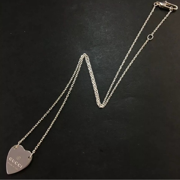 Gucci | Jewelry | Authentic Gucci Logo Heart Plate Silver 925 Pendant ...